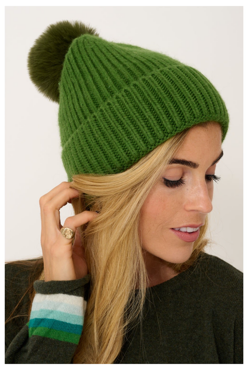 POM POM BEANIE IN CASHMERE & ANGORA , CREAM – Marco Tripoli London